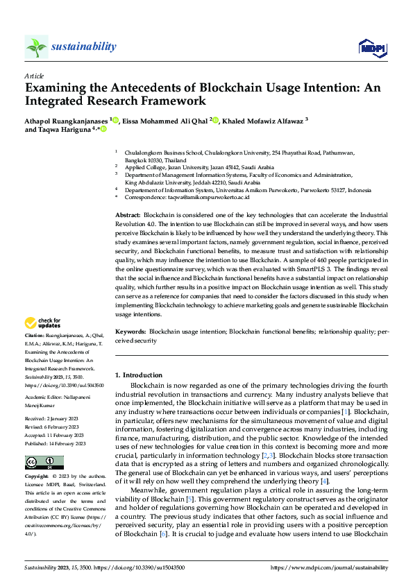 (PDF) Examining the Antecedents of Blockchain Usage Intention: An ...