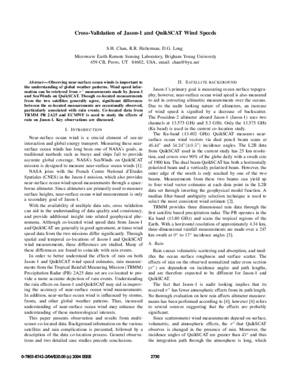 (PDF) Cross-validation of Jason-1 and QuikSCAT wind speeds