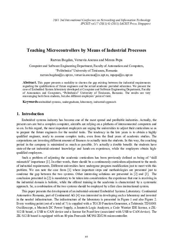 Pdf Teaching Microcontrollers By Means Of Industrial Processes