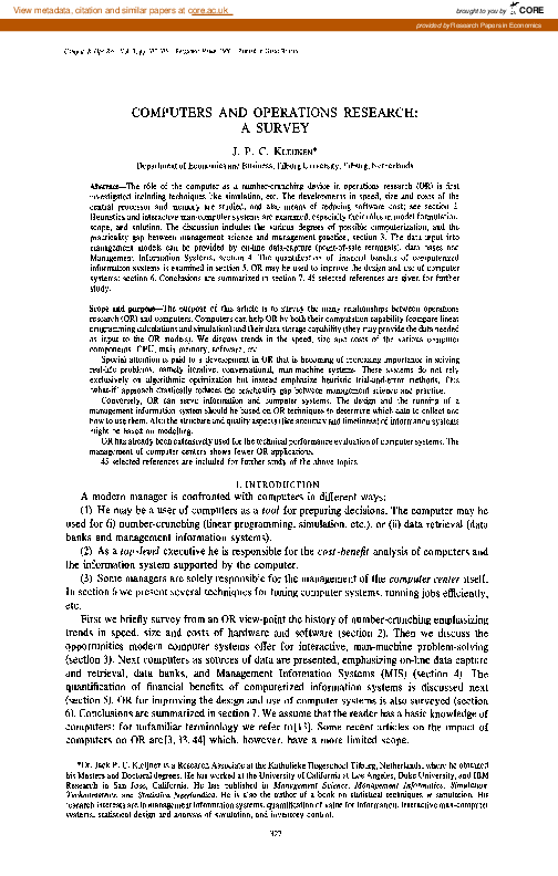 (PDF) Computers and operations research: A survey