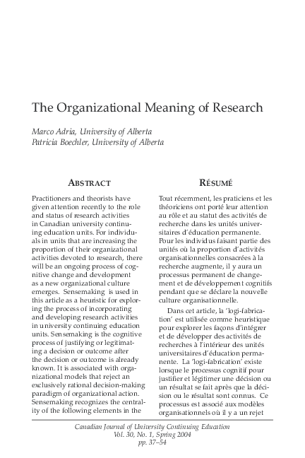 (PDF) The Organizational Meaning of Research