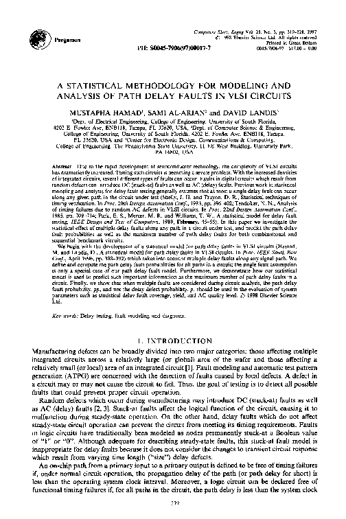 Pdf A Statistical Methodology For Modeling And Analysis Of Path Delay Faults In Vlsi Circuits