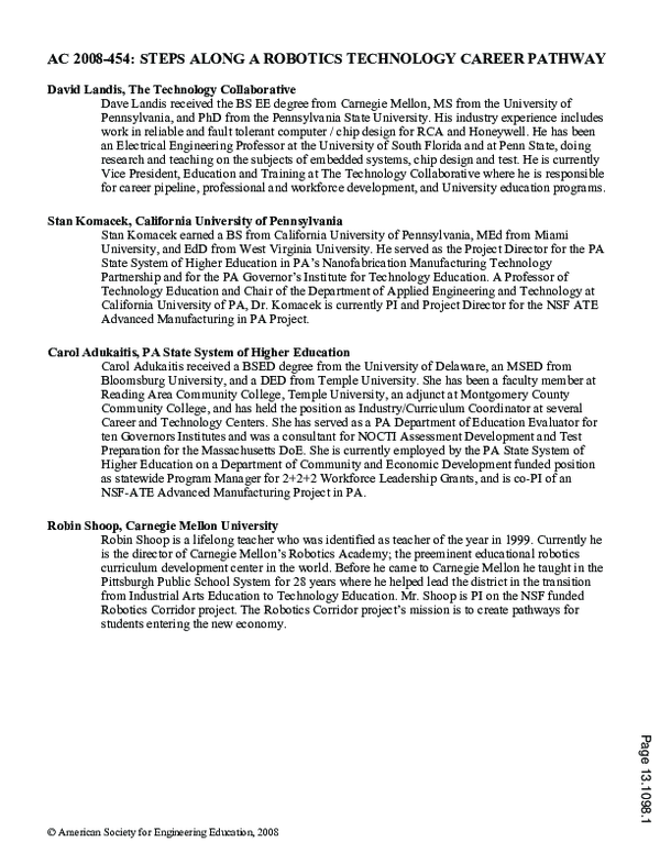 (PDF) Steps Along A Robotics Technology Career Pathway