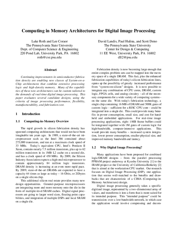(PDF) Computing in memory architectures for digital image processing