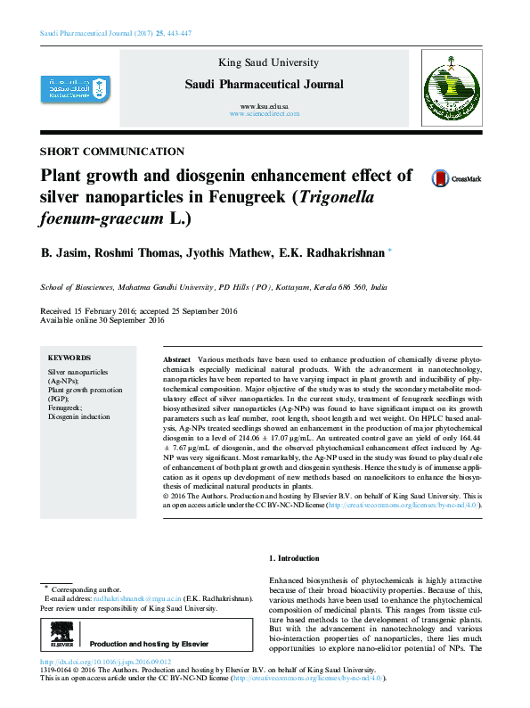 (PDF) Plant growth and diosgenin enhancement effect of silver ...