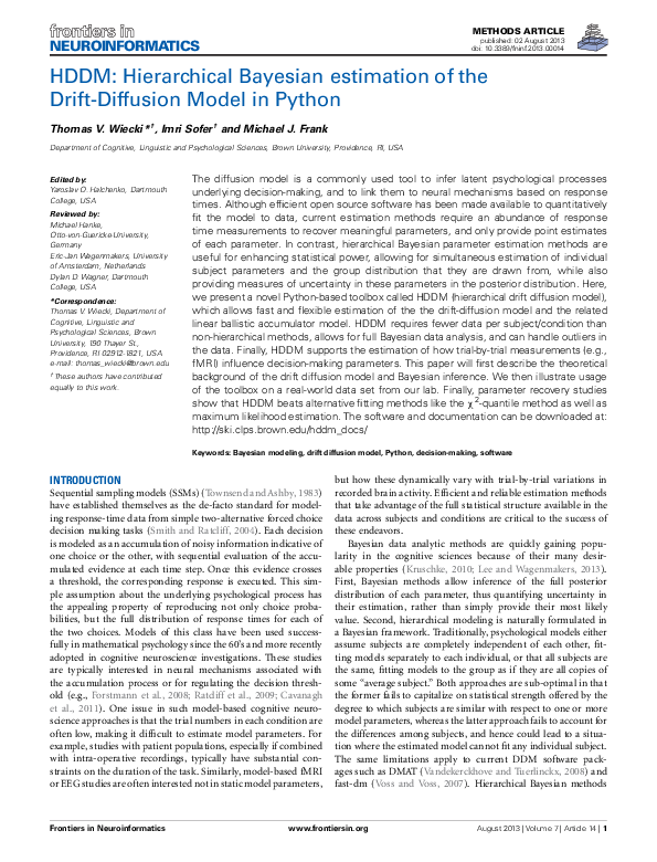 (PDF) HDDM: Hierarchical Bayesian estimation of the Drift-Diffusion ...