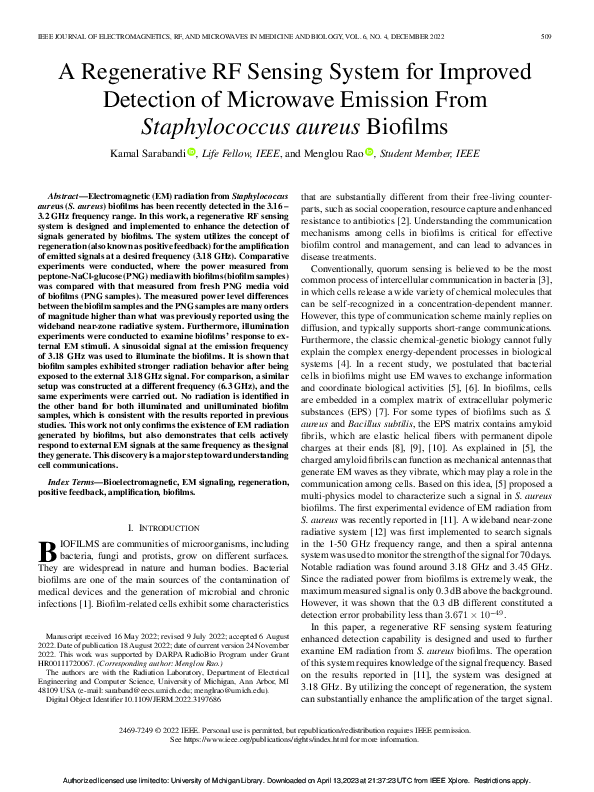 (PDF) A Regenerative RF Sensing System for Improved Detection of ...