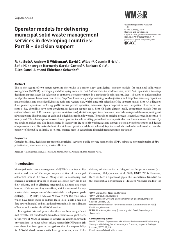 (PDF) Operator models for delivering municipal solid waste management ...