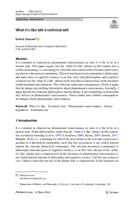 (PDF) What-it’s-like talk is technical talk