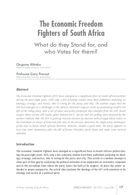 (PDF) The Economic Freedom Fighters of South Africa:What do they Stand ...