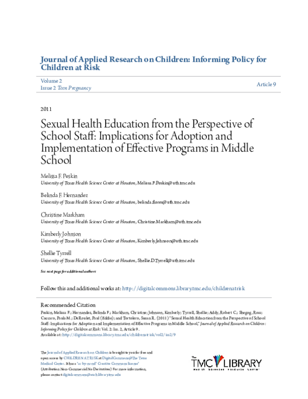 (PDF) Sexual Health Education from the Perspective of School Staff ...