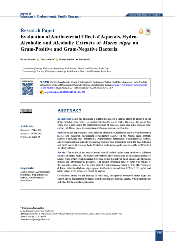 Pdf Antibacterial Effects Of Morus Nigra Extracts