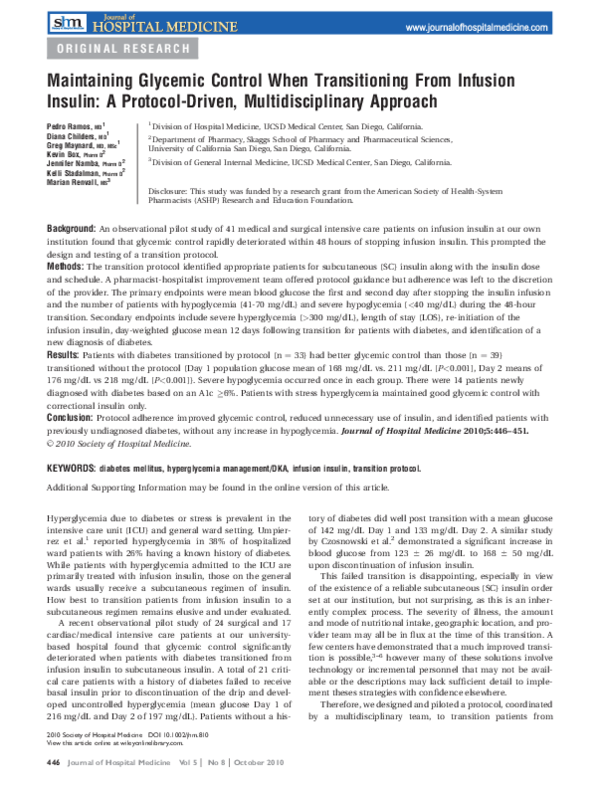 (PDF) Maintaining glycemic control when transitioning from infusion ...