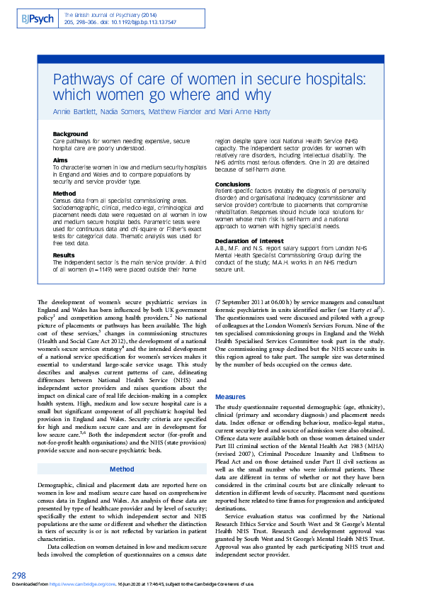 (PDF) Pathways of care of women in secure hospitals: which women go ...