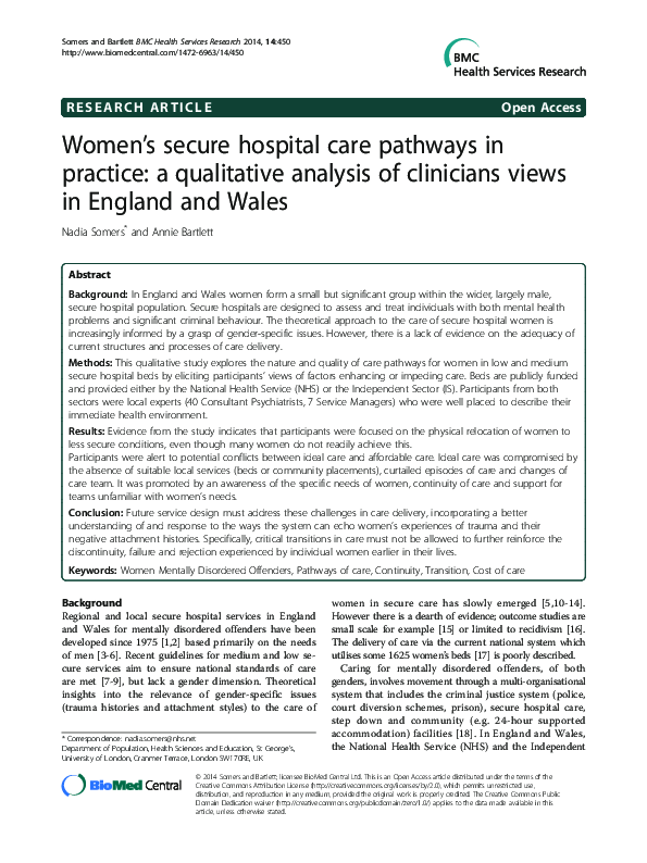 (PDF) Women's secure hospital care pathways in practice: a qualitative ...