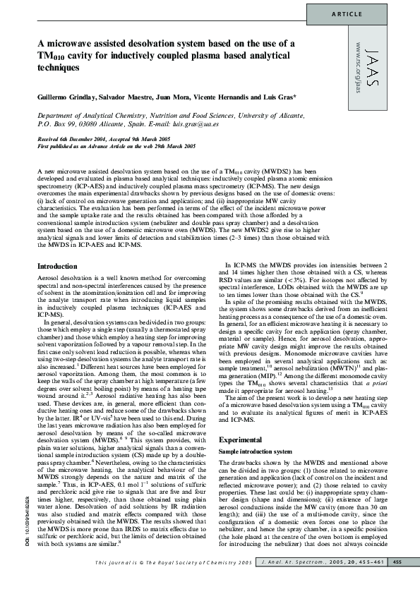 (PDF) A microwave assisted desolvation system based on the use of a ...
