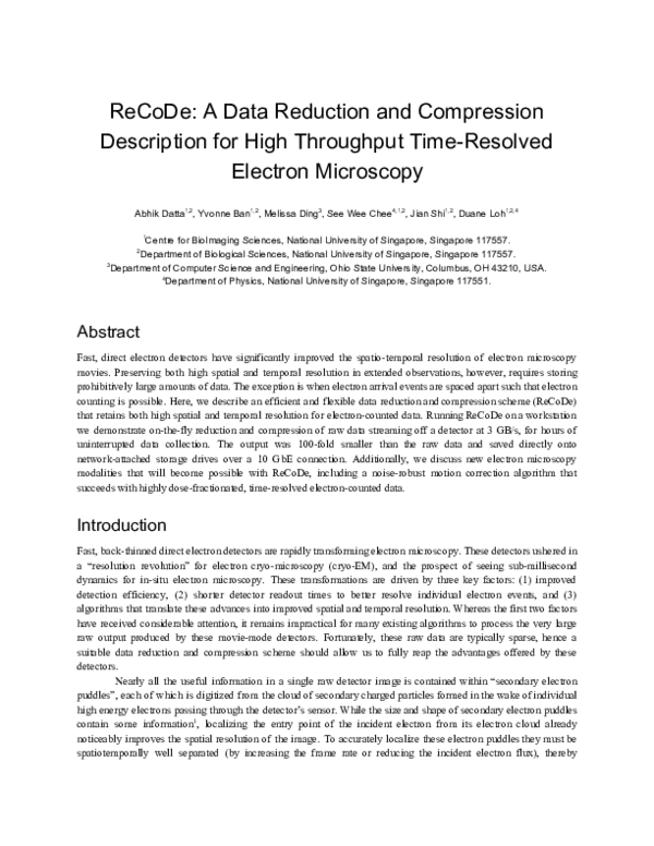 (PDF) ReCoDe: A Data Reduction and Compression Description for High Throughput Time-Resolved ...
