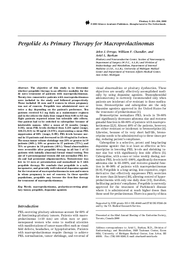 (PDF) Pergolide As Primary Therapy for Macroprolactinomas Pergolide ...