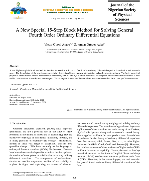 Pdf A New Special 15 Step Block Method For Solving General Fourth Order Ordinary Differential