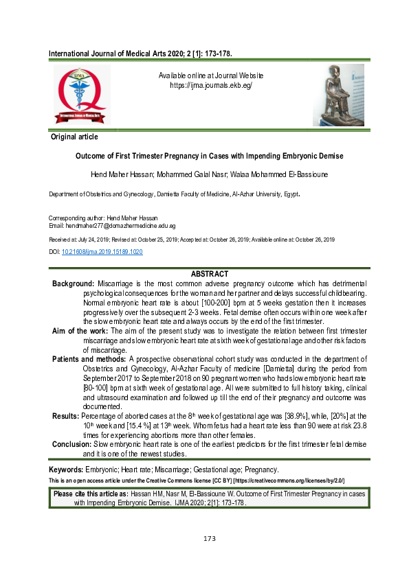 (PDF) Outcome of First Trimester Pregnancy in cases with impending ...