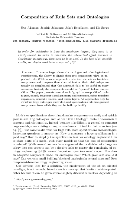 (PDF) Composition of Rule Sets and Ontologies