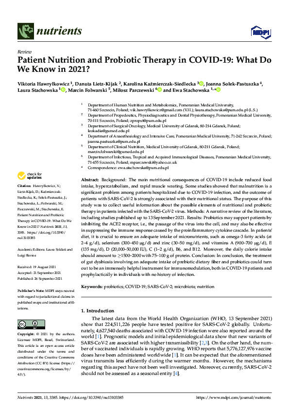 (PDF) Patient Nutrition and Probiotic Therapy in COVID-19: What Do We ...