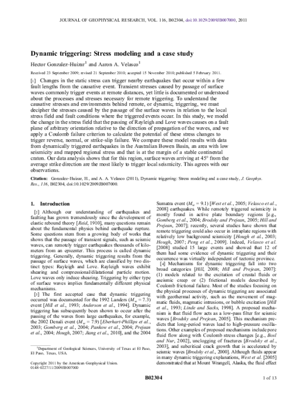 (PDF) Dynamic triggering: Stress modeling and a case study