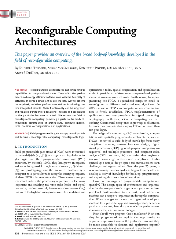 (PDF) Reconfigurable Computing Architectures