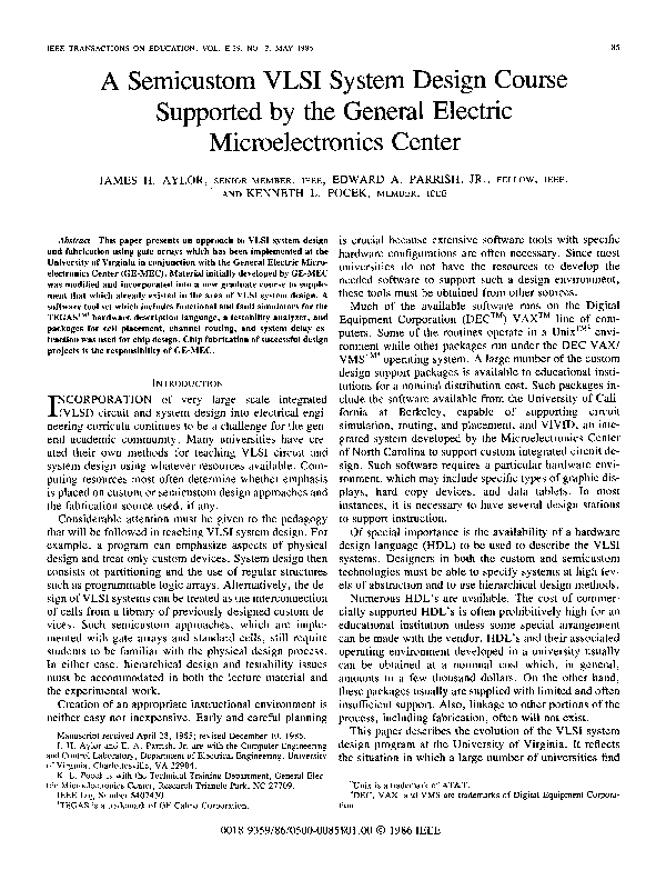 (PDF) A Semicustom VLSI System Design Course Supported by the General ...