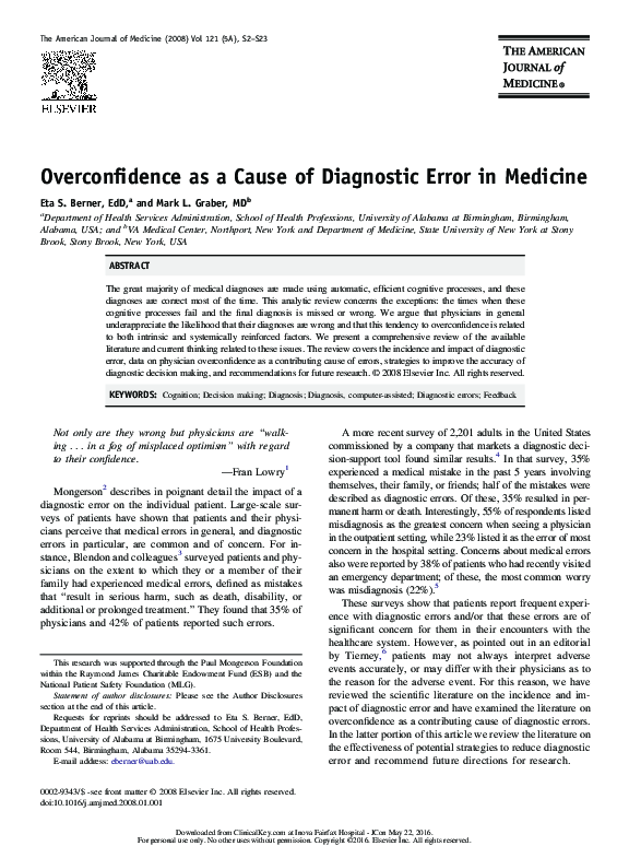 (PDF) Overconfidence as a Cause of Diagnostic Error in Medicine
