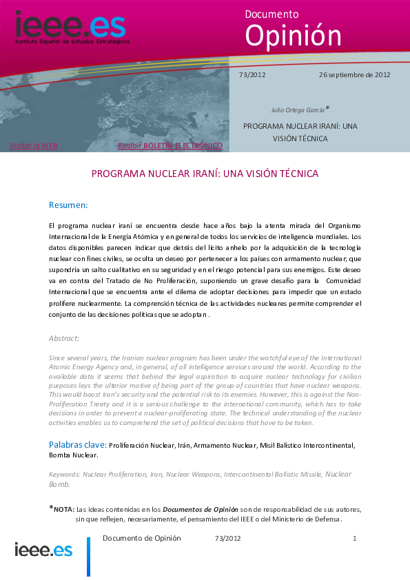 (PDF) Programa nuclear iraní: Una visión técnica