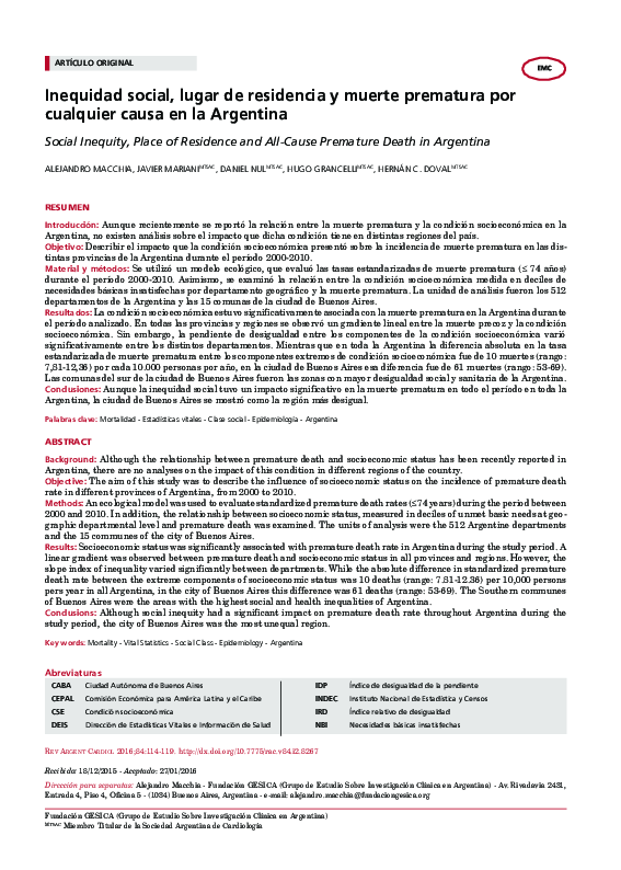 (PDF) Inequidad social, lugar de residencia y muerte prematura por ...