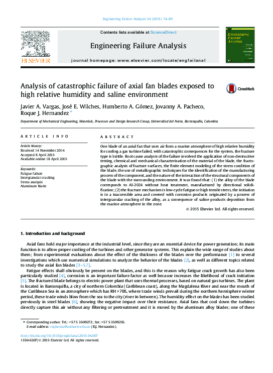(PDF) Analysis of catastrophic failure of axial fan blades exposed to ...