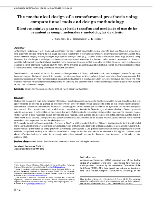 (PDF) The mechanical design of a transfemoral prosthesis using computational tools and design ...