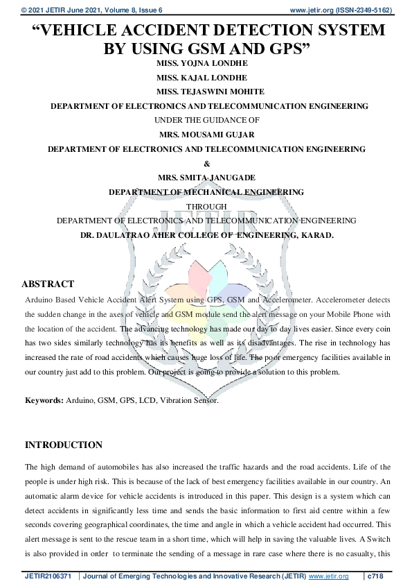 (PDF) Vehicle Accident Detection System by Using GSM and GPS