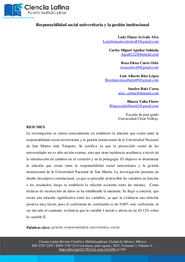 (PDF) Responsabilidad social universitaria y la gestión institucional