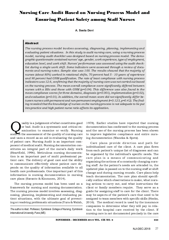 (PDF) Nursing Care Audit Based on Nursing Process Model and Ensuring ...