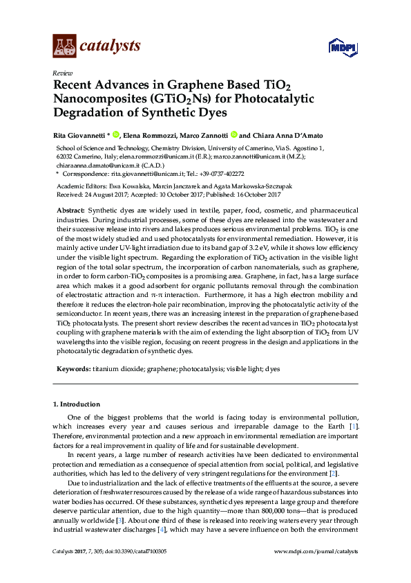 Pdf Recent Advances In Graphene Based Tio2 Nanocomposites Gtio2ns