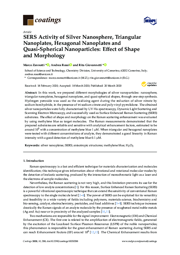 (PDF) SERS Activity of Silver Nanosphere, Triangular Nanoplates ...