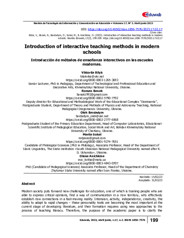 (PDF) Introduction of interactive teaching methods in modern schools