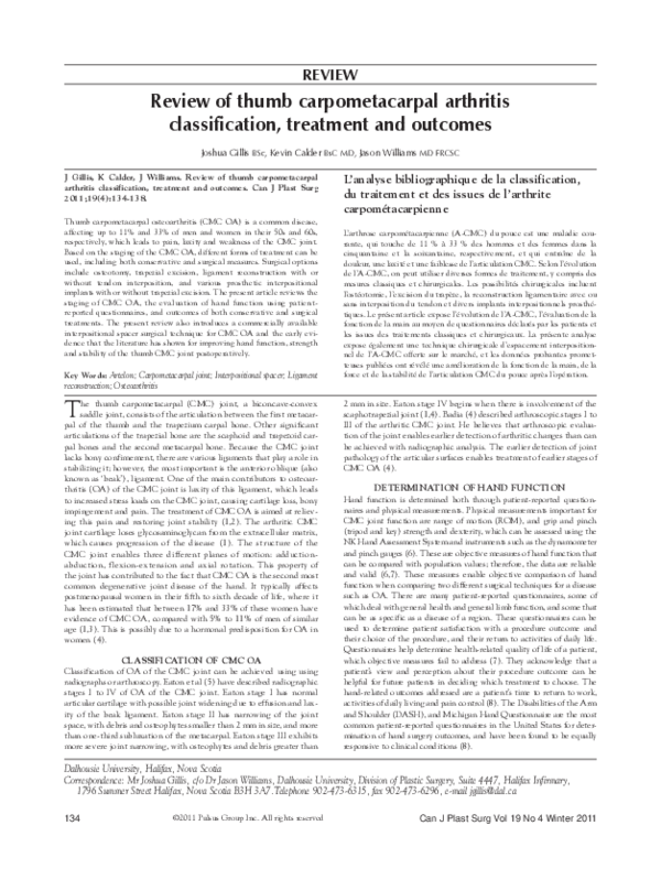 (PDF) Review of thumb carpometacarpal arthritis classification ...