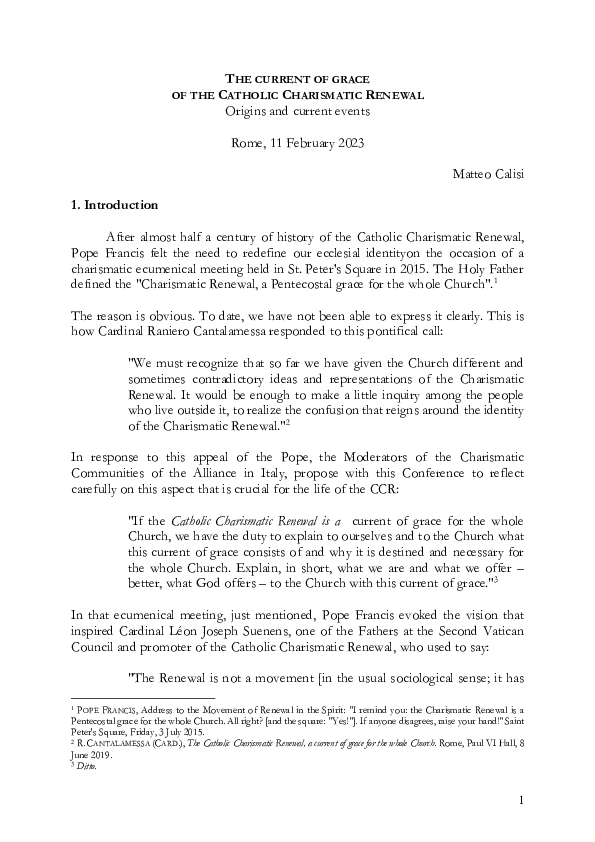 (PDF) "THE CURRENT OF GRACE OF THE CATHOLIC CHARISMATIC RENEWAL ...