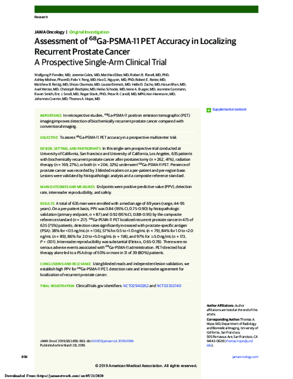 (PDF) Assessment of 68Ga-PSMA-11 PET Accuracy in Localizing Recurrent ...