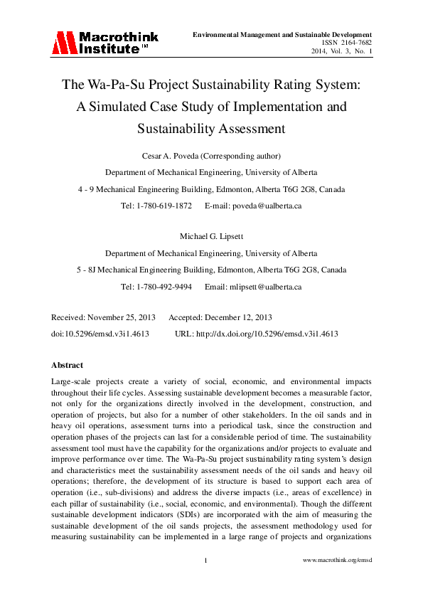 (PDF) The Wa-Pa-Su Project Sustainability Rating System: A Simulated ...