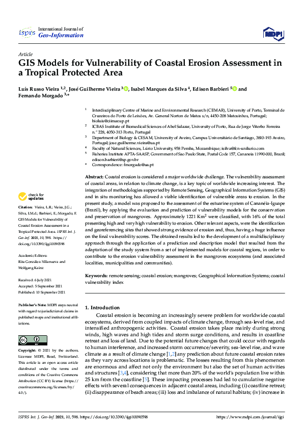 (PDF) GIS Models for Vulnerability of Coastal Erosion Assessment in a Tropical Protected Area