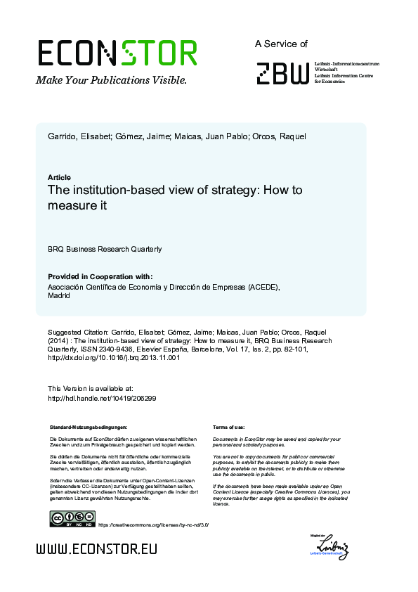 (PDF) The institution-based view of strategy: How to measure it