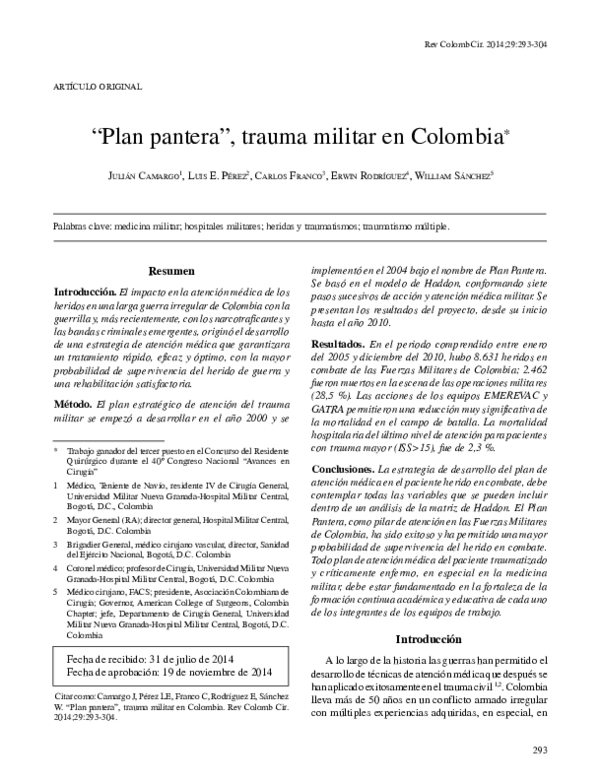 (PDF) Plan pantera", trauma militar en Colombia