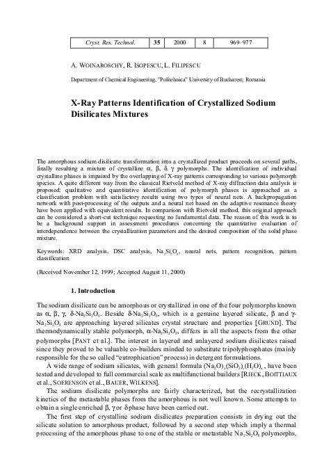 (PDF) X-Ray Patterns Identification of Crystallized Sodium Disilicates ...