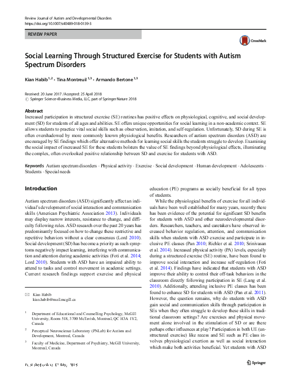 (PDF) Social Learning Through Structured Exercise for Students with ...