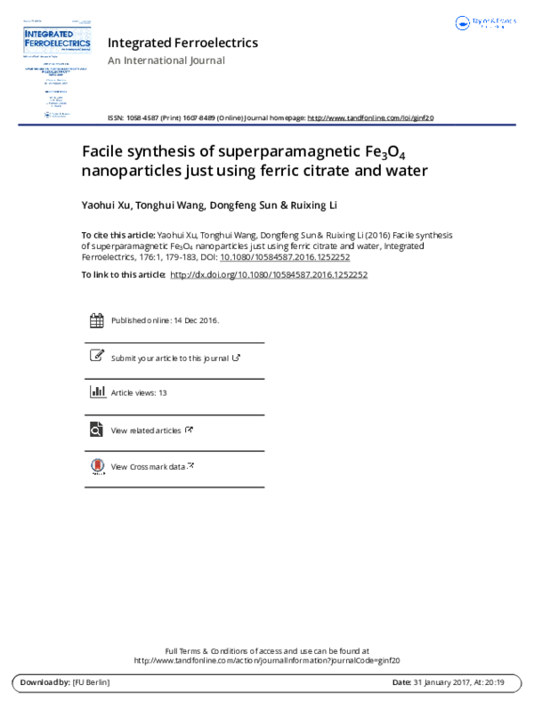 (PDF) Facile synthesis of superparamagnetic Fe3O4 nanoparticles just ... (PDF) Facile synthesis of superparamagnetic Fe3O4 nanoparticles just ...